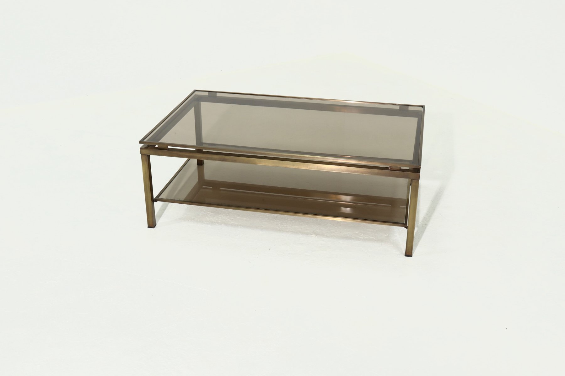 Brass and Smoked Glass 2-Tier Coffee Table, 1970s for sale at Pamono