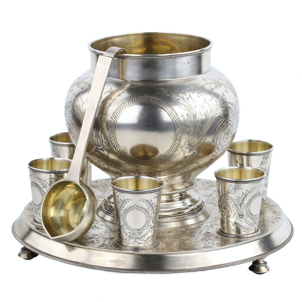 Russian Silver Punch Set from A. Ivanov Factory, Moscow, 1895, Set of 8 ...