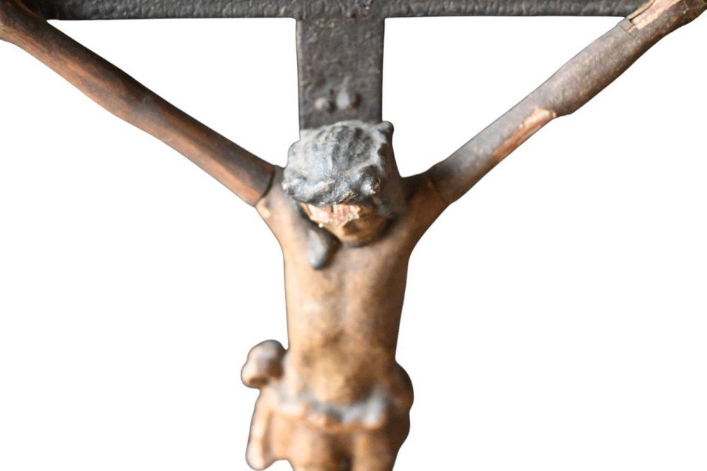 Antique Polychrome Wooden Crucifix Statue for sale at Pamono