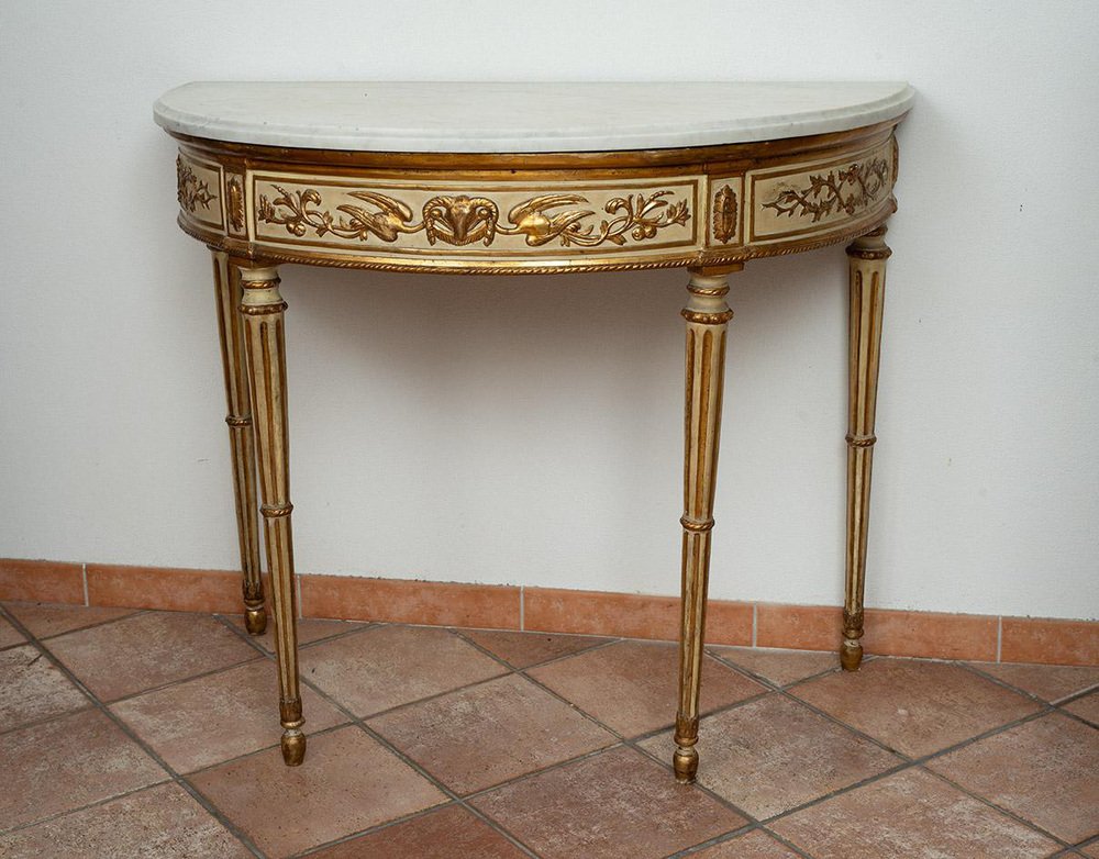 Antique Neapolitan Louis XVI Demi Lune Console Table in Lacquered and ...