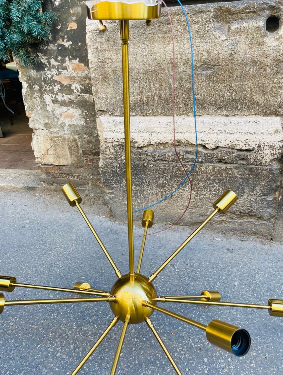 Sputnik 12-Light Brass Chandelier, 1970s for sale at Pamono