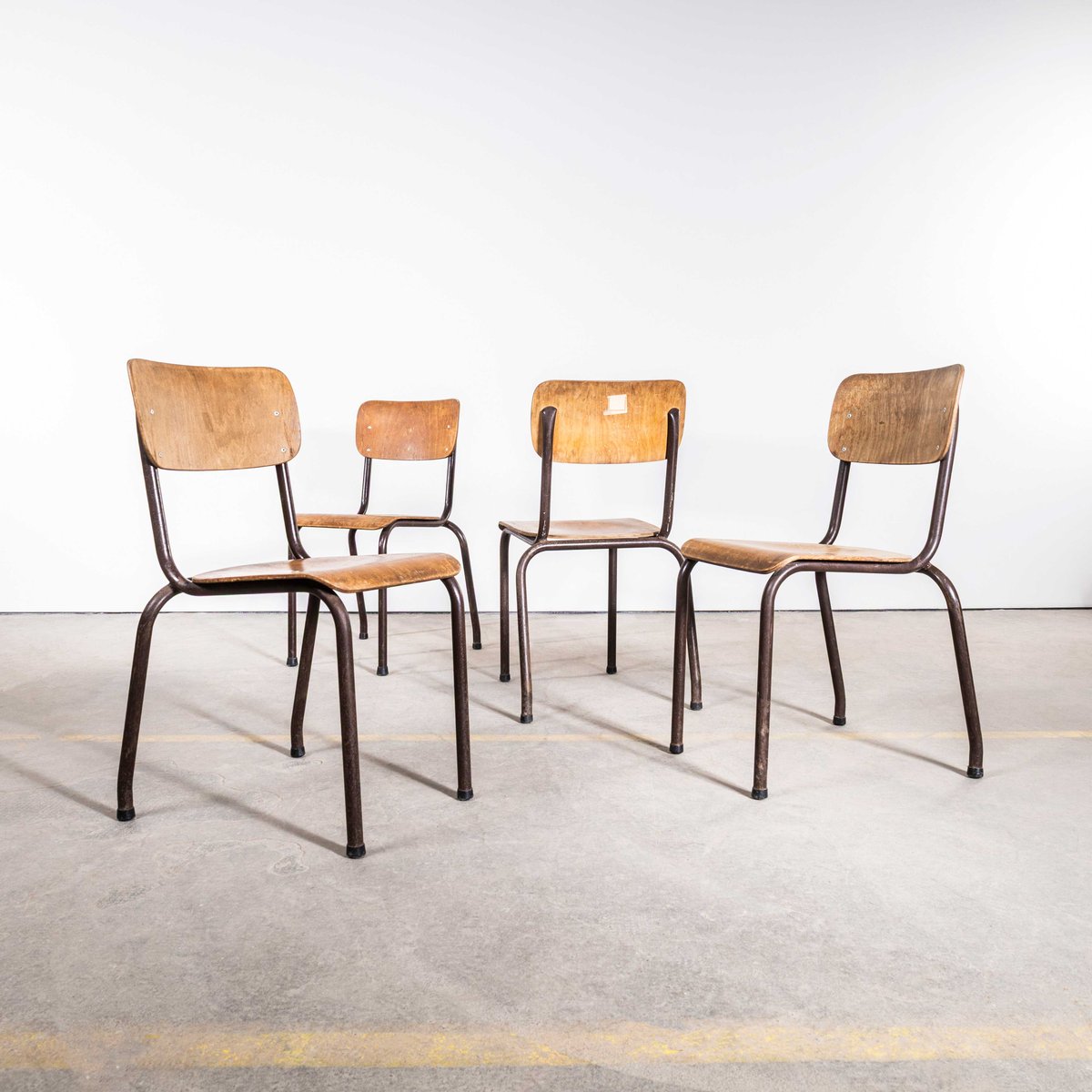 French Chocolate Stacking University Dining Chairs, 1960s, Set of 6 for sale at Pamono