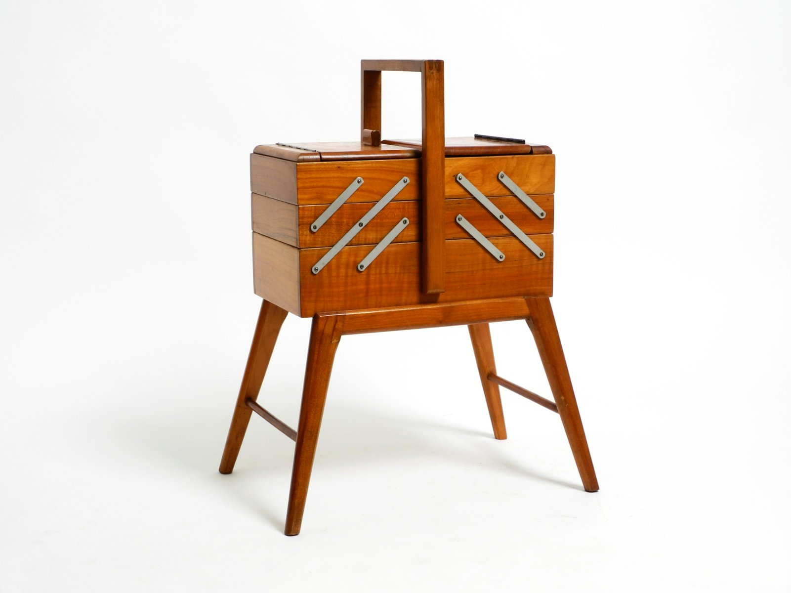 Mid-Century Modern Italian Sewing Box in Walnut Wood with Fold-Out ...