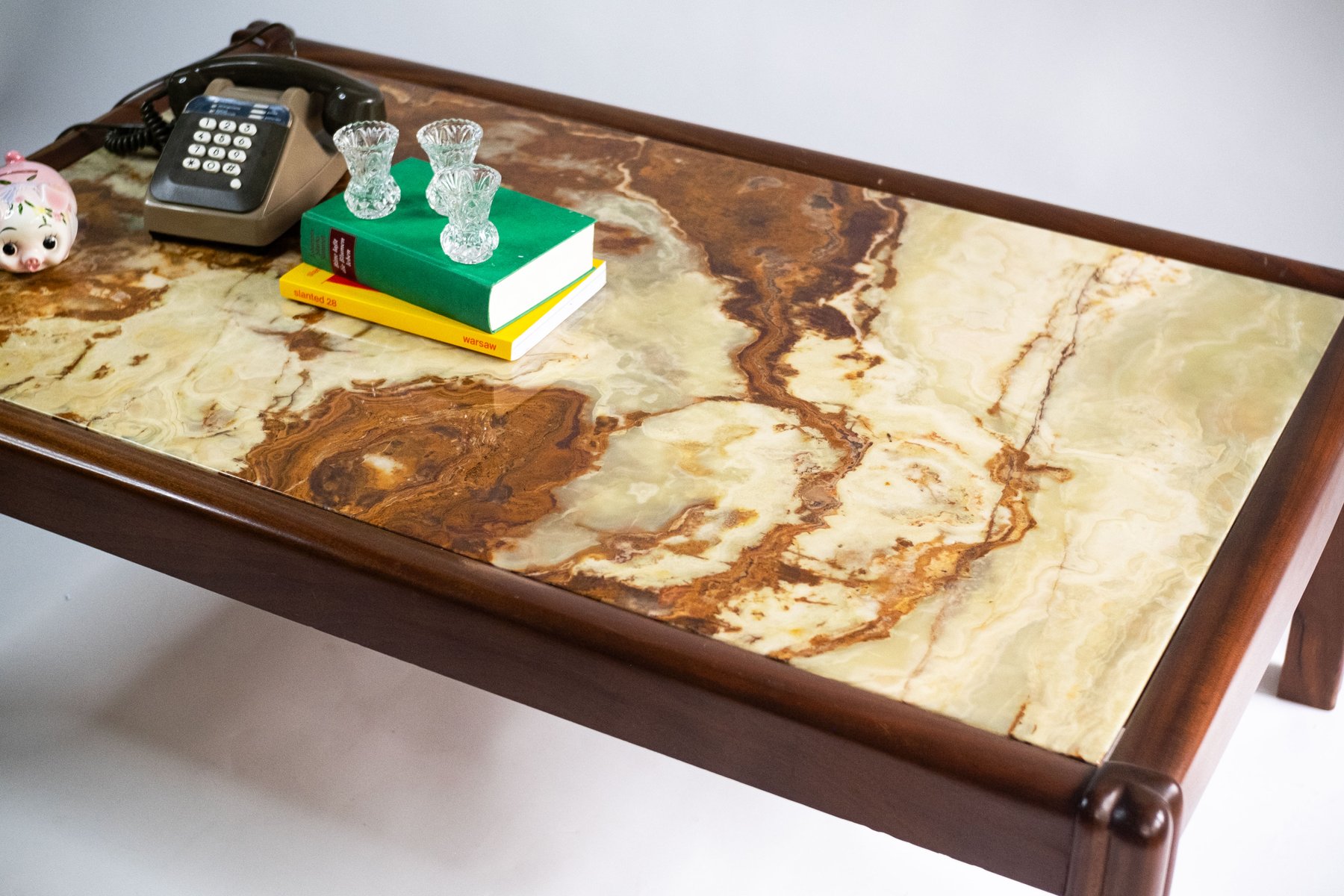 Marble Table with Wooden Frame for sale at Pamono