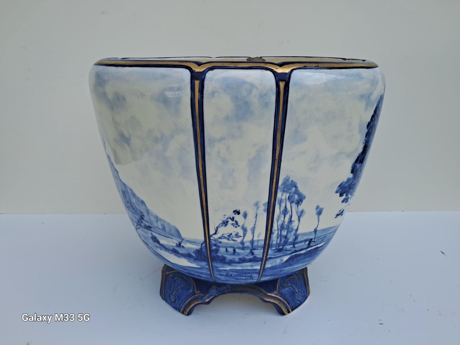 Large French Blue and White Cache Pot, 1906 for sale at Pamono