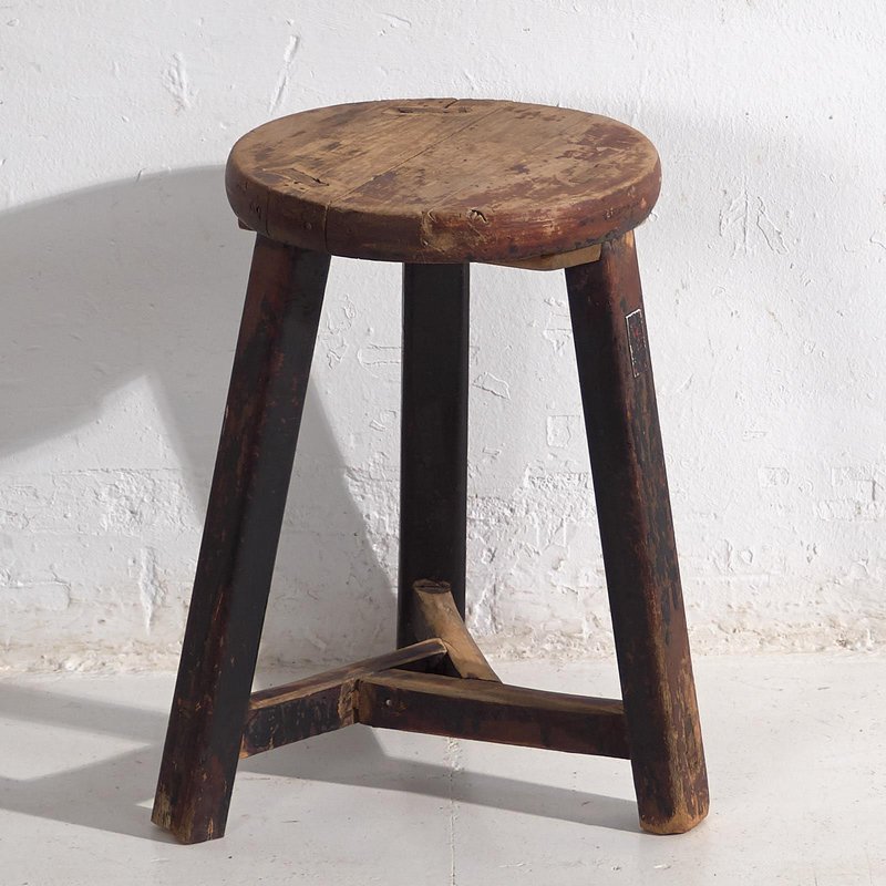Antique Dark Colored Round Stool, 1900 for sale at Pamono