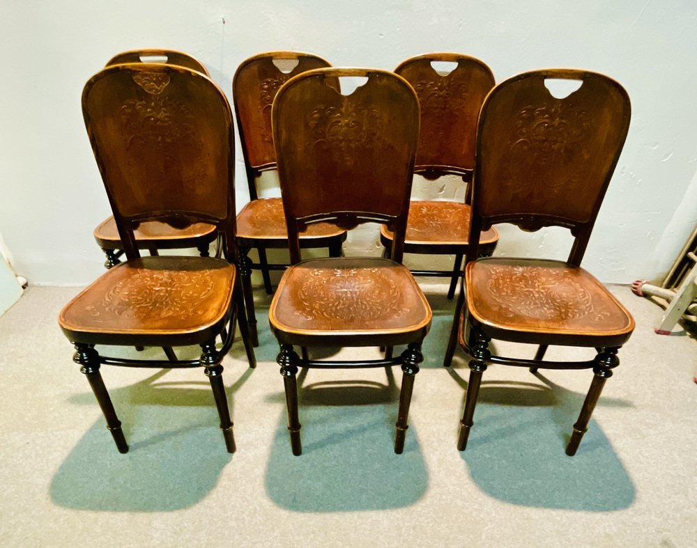 Hand-Pantographed Khon Chairs from Thonet, 1906, Set of 6 for sale at ...