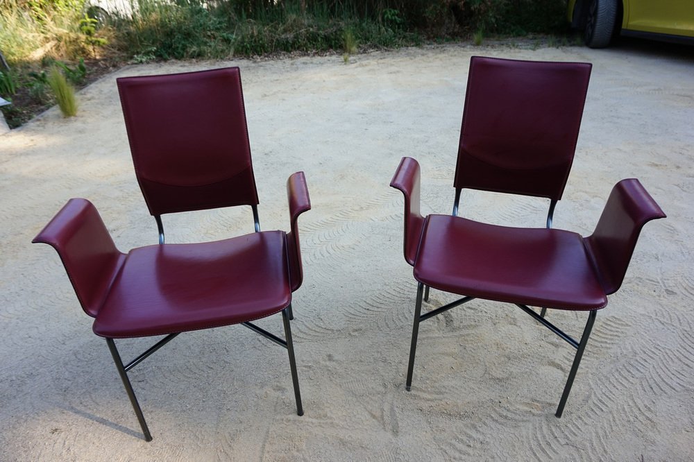 Armchairs in Bordeaux Red Leather by Ross Littell for Matteo Grassi ...