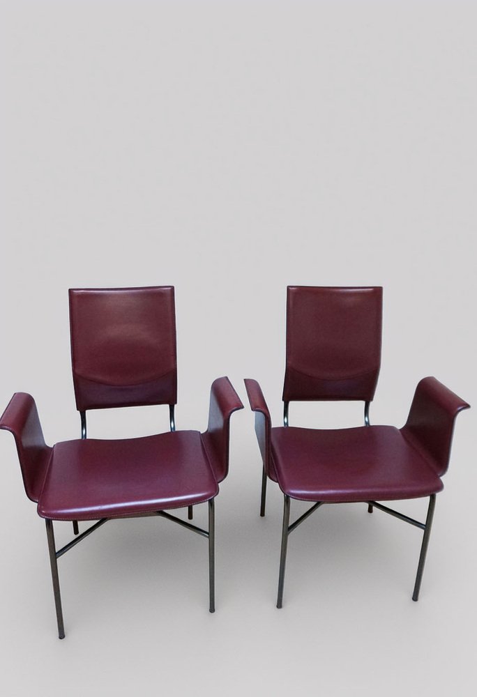Armchairs in Bordeaux Red Leather by Ross Littell for Matteo Grassi ...