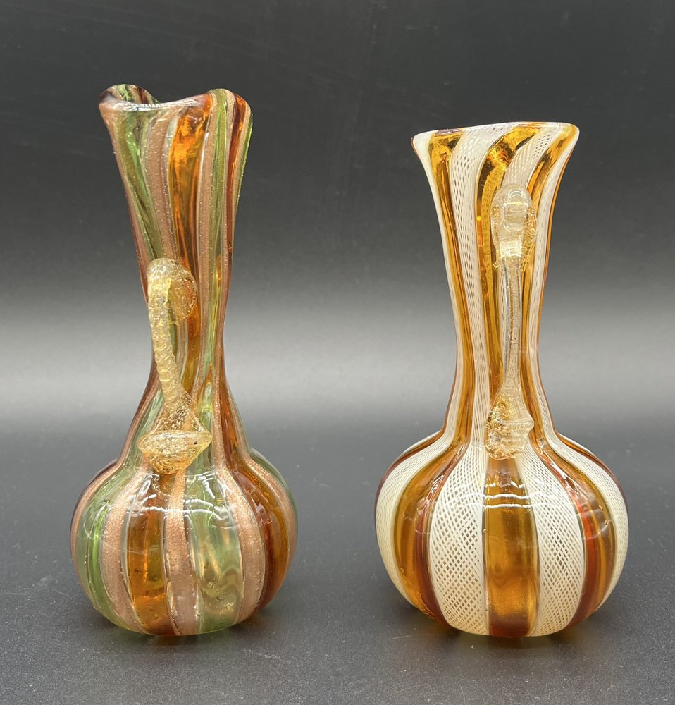 Antique Salviati Filigree Murano Glass Miniature Vases, 1900s, Set of 2 ...