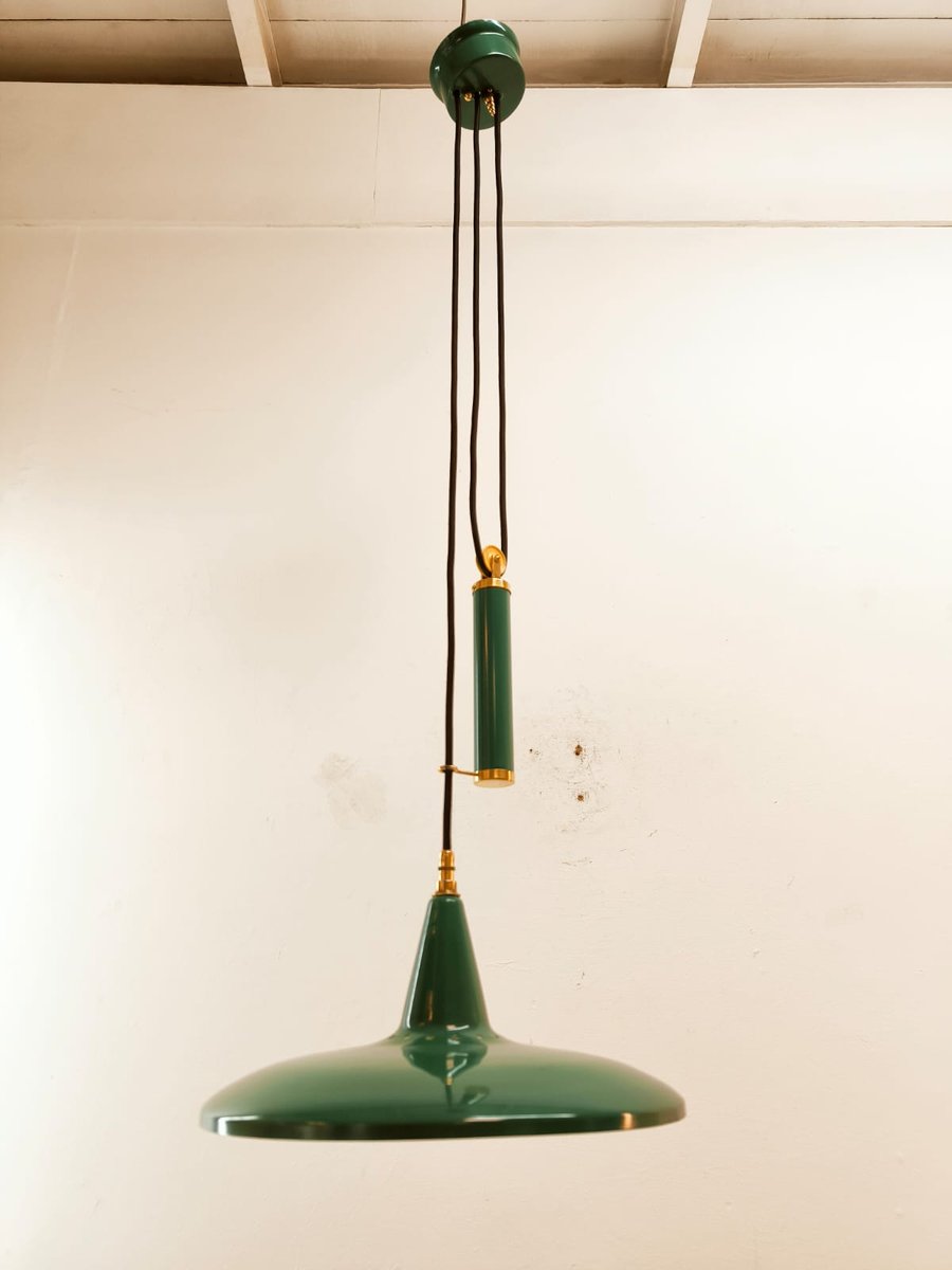 Vintage Metal Pull-Down Suspension Lamp for sale at Pamono
