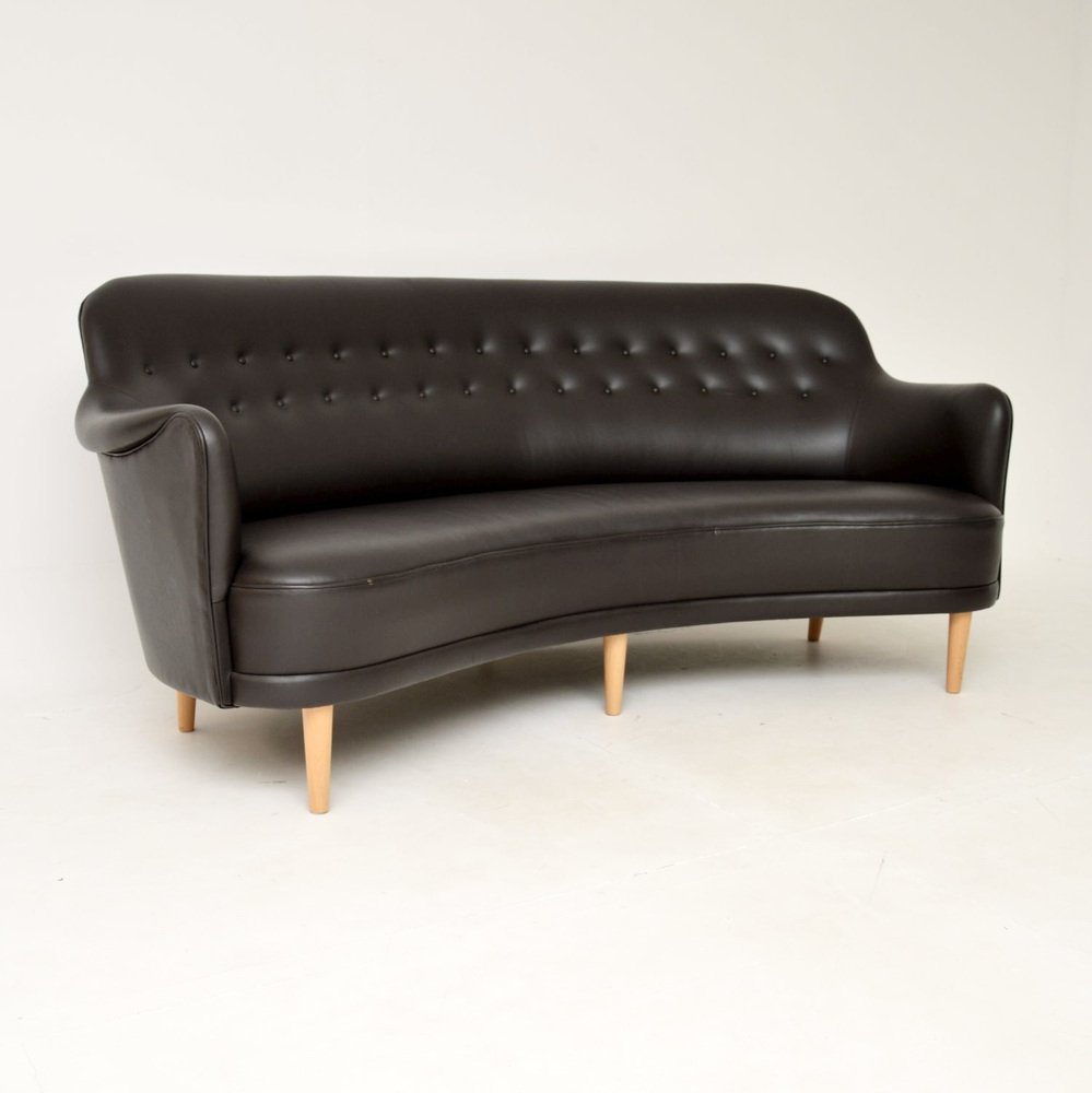 Swedish Leather Sams Sofa by Carl Malmsten, 1960s for sale at Pamono