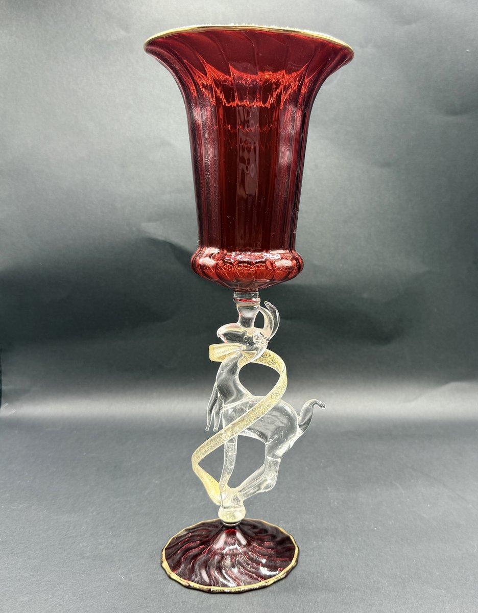 Murano Sculptural Display Chalice in Red Artistic Glass with Gold ...