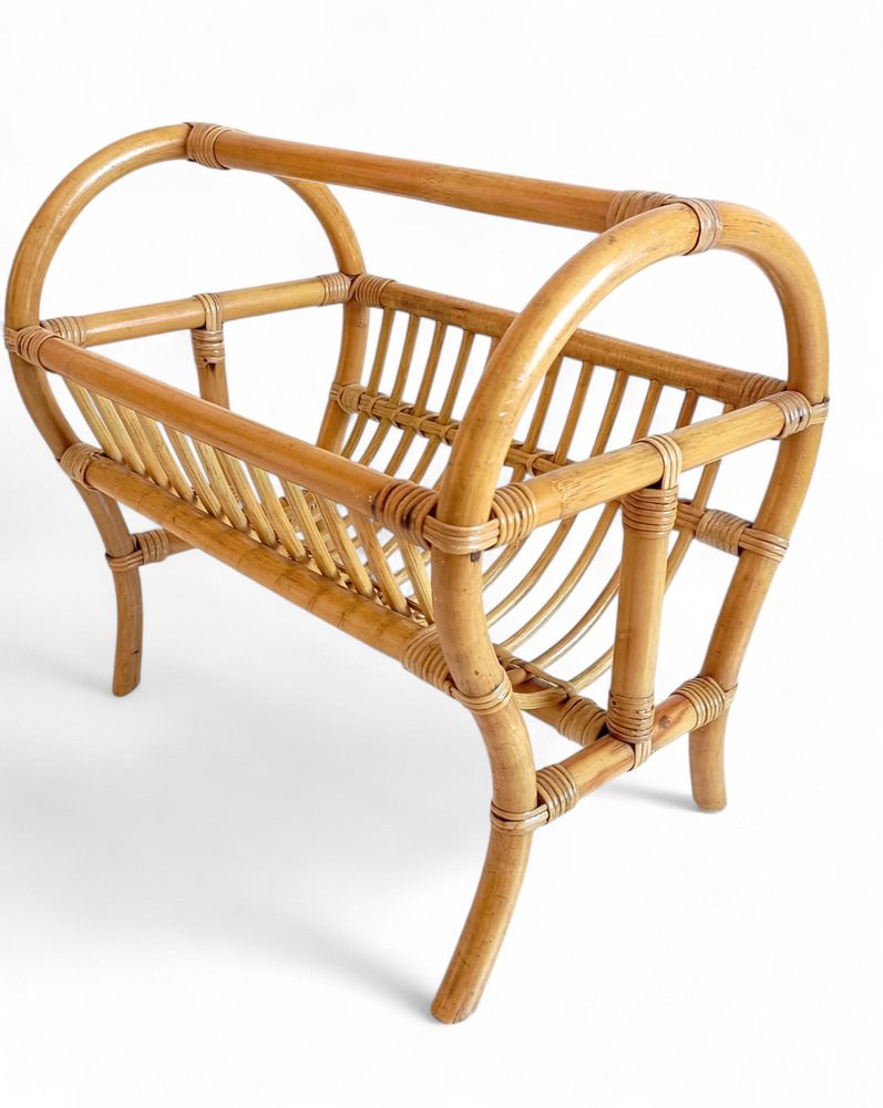 French Riviera Magazine Rack in Bamboo Rattan, 1960s for sale at Pamono
