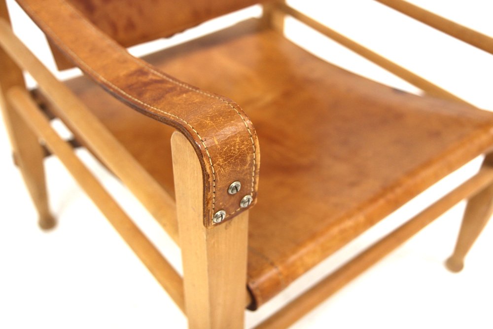 Leather Safari Chair by Aage Bruun & Son, Denmark, 1960s for sale at Pamono