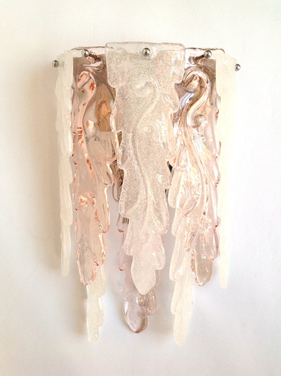 Large Midcentury Modern Italian Pink Clear Murano Glass Wall Sconce ...