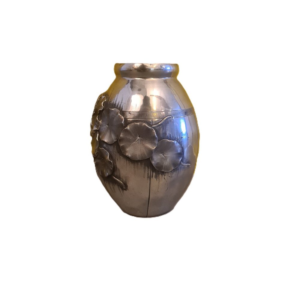 French Art Deco Pewter Vase by Lucien Houzeaux, 1920s for sale at Pamono