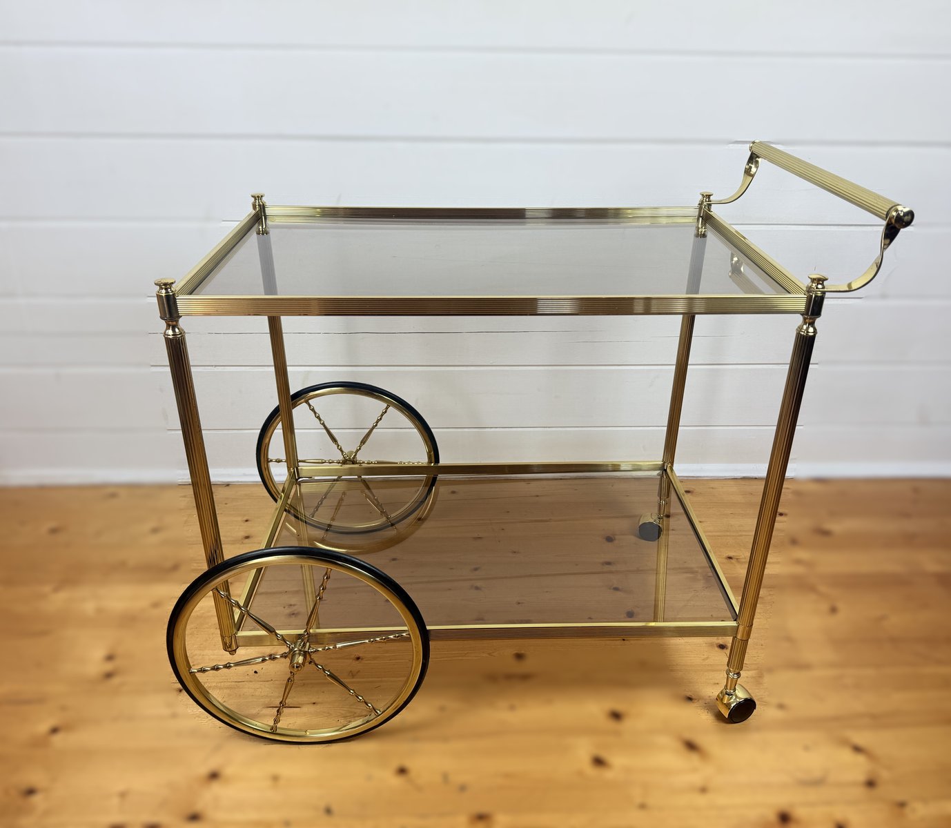 Vintage Brass and Glass Bar Cart, 1960s for sale at Pamono