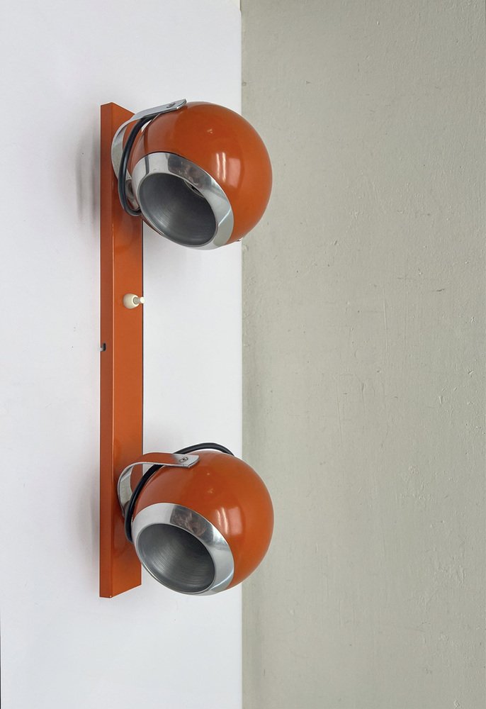 Space Age Orange Double Eyeball Spot Wall Lamp, 1970s for sale at Pamono