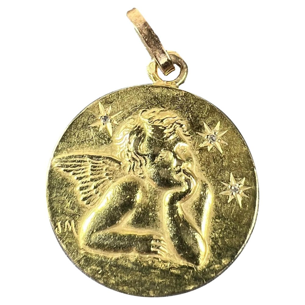 French Raphaels Cherub Stars 18k Yellow Gold Diamond Charm Pendant ...
