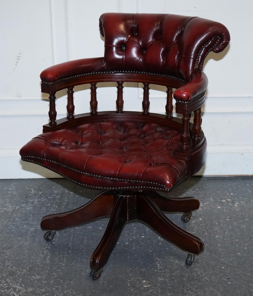 Burgundy Chesterfield Leather Captains Swivel Desk Chair, 1950s for ...
