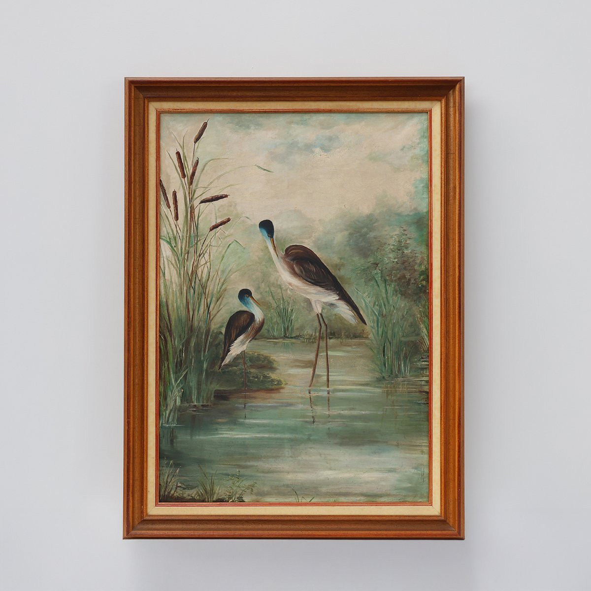 French Artist, Birds in Water, 1960s, Large Oil on Canvas, Framed for ...