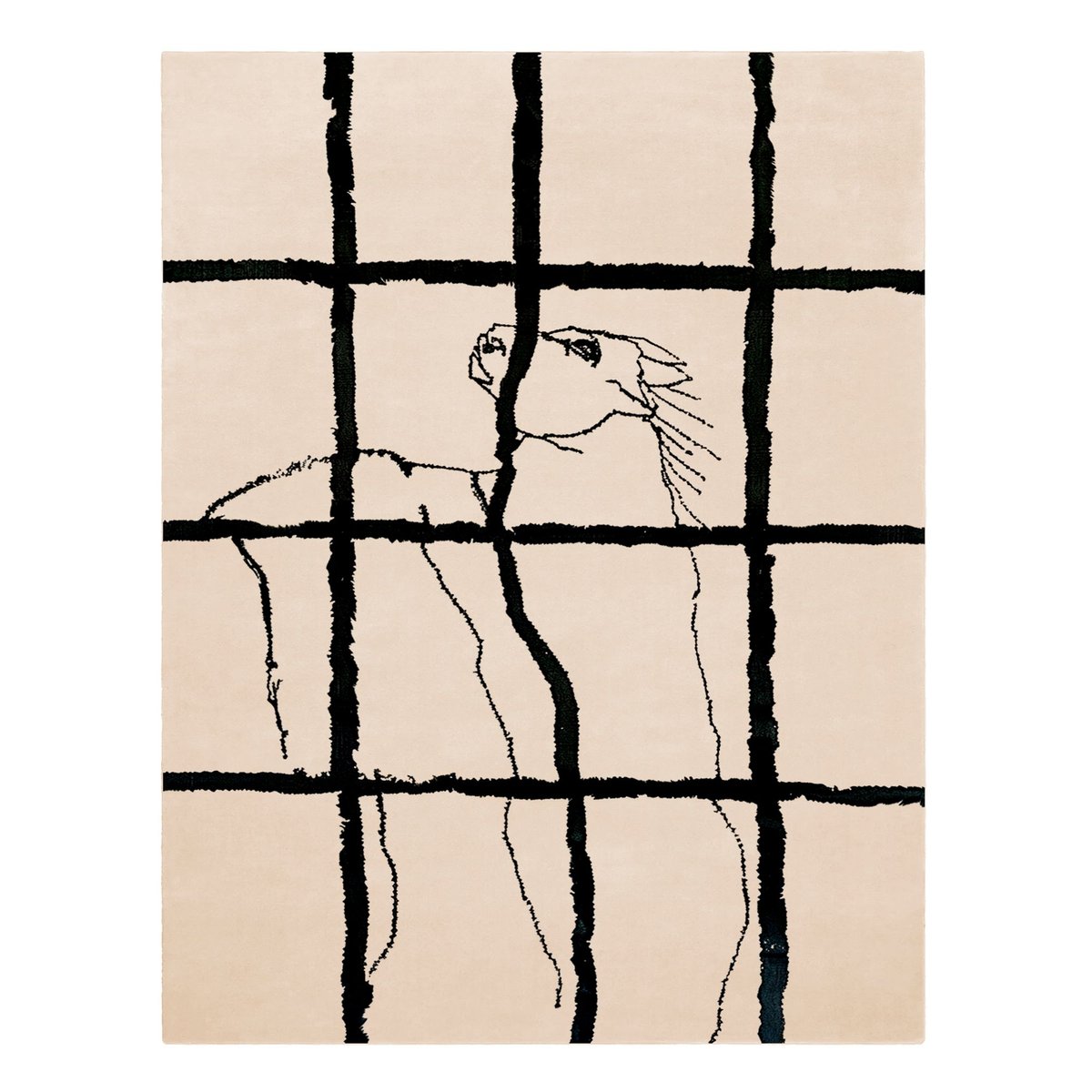 Modern Black and White Rectangular Fene Rug by Tapis Studio for Hommés ...