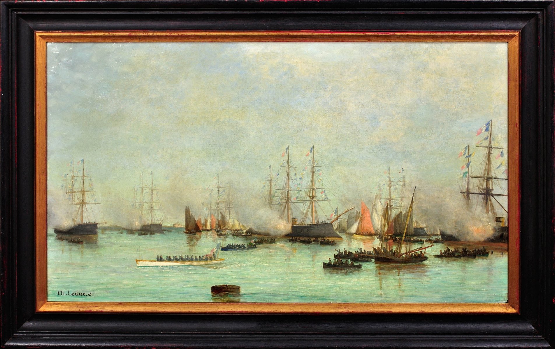 Charles Leduc, Bastille Day Commemorations in Port, 1880s, Oil Painting ...