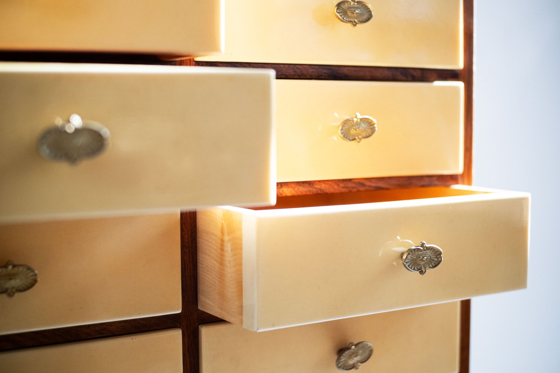 Mid-Century Chest of Drawers with 14 Drawers and Cream-Colored Fronts ...