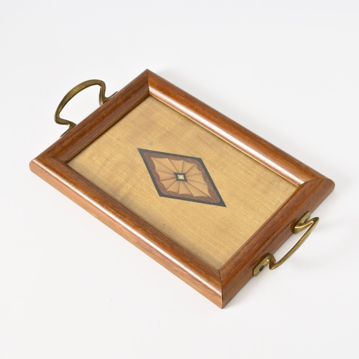 Antique Inlaid Wood Tray, 1920s for sale at Pamono