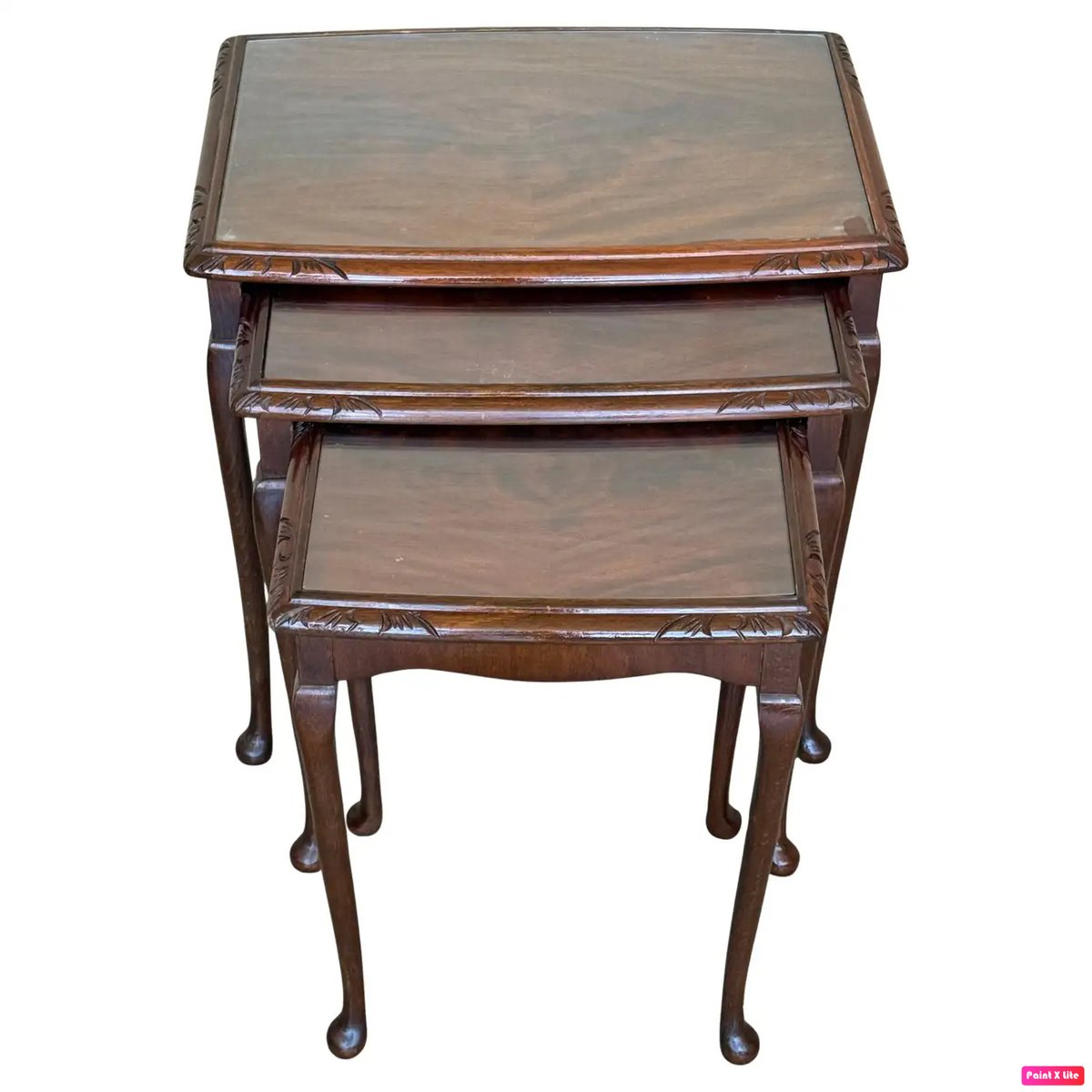 Mahogany Nesting Tables with Glass Top, 1920s, Set of 3 for sale at Pamono