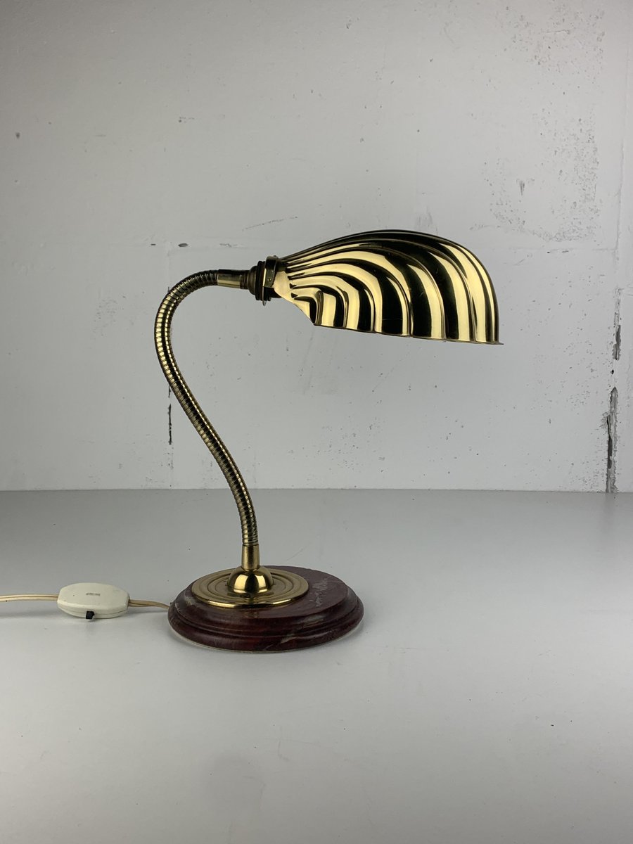 Midcentury Modern Marble and Brass Gooseneck Clam Shell Desk Lamp by ...