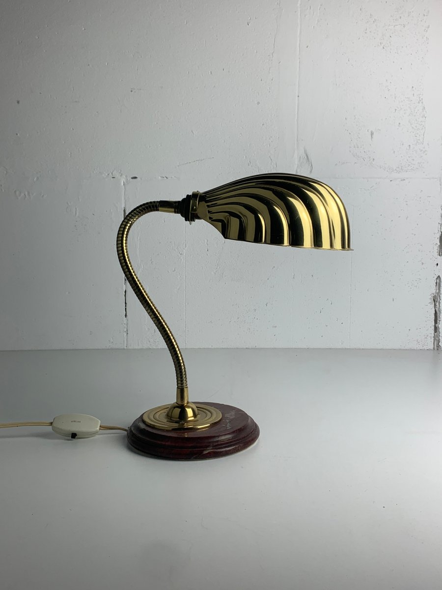 Midcentury Modern Marble and Brass Gooseneck Clam Shell Desk Lamp by ...