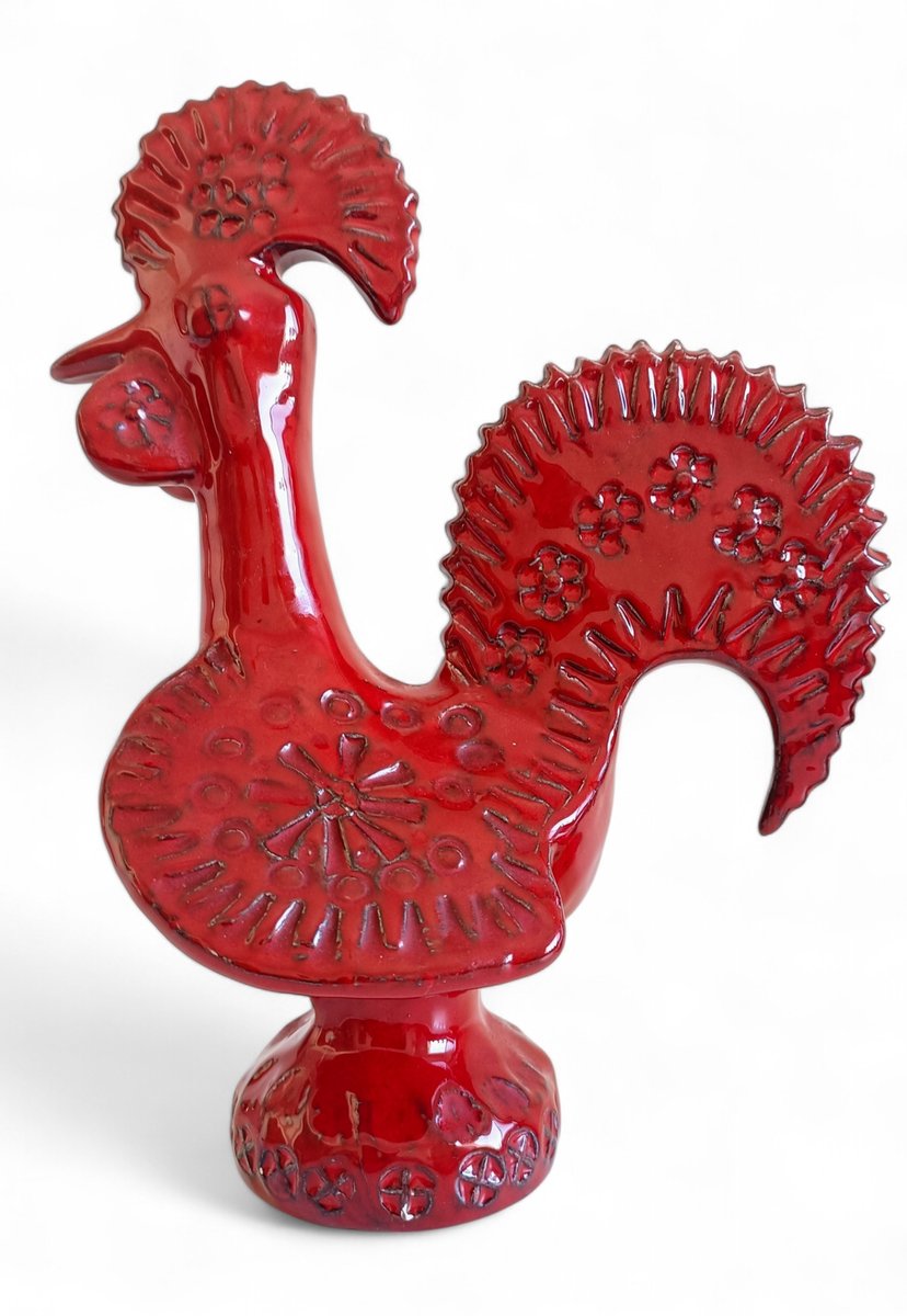 Mid-Century Red Glazed Ceramic Roosters by Aldo Londi for Bitossi ...