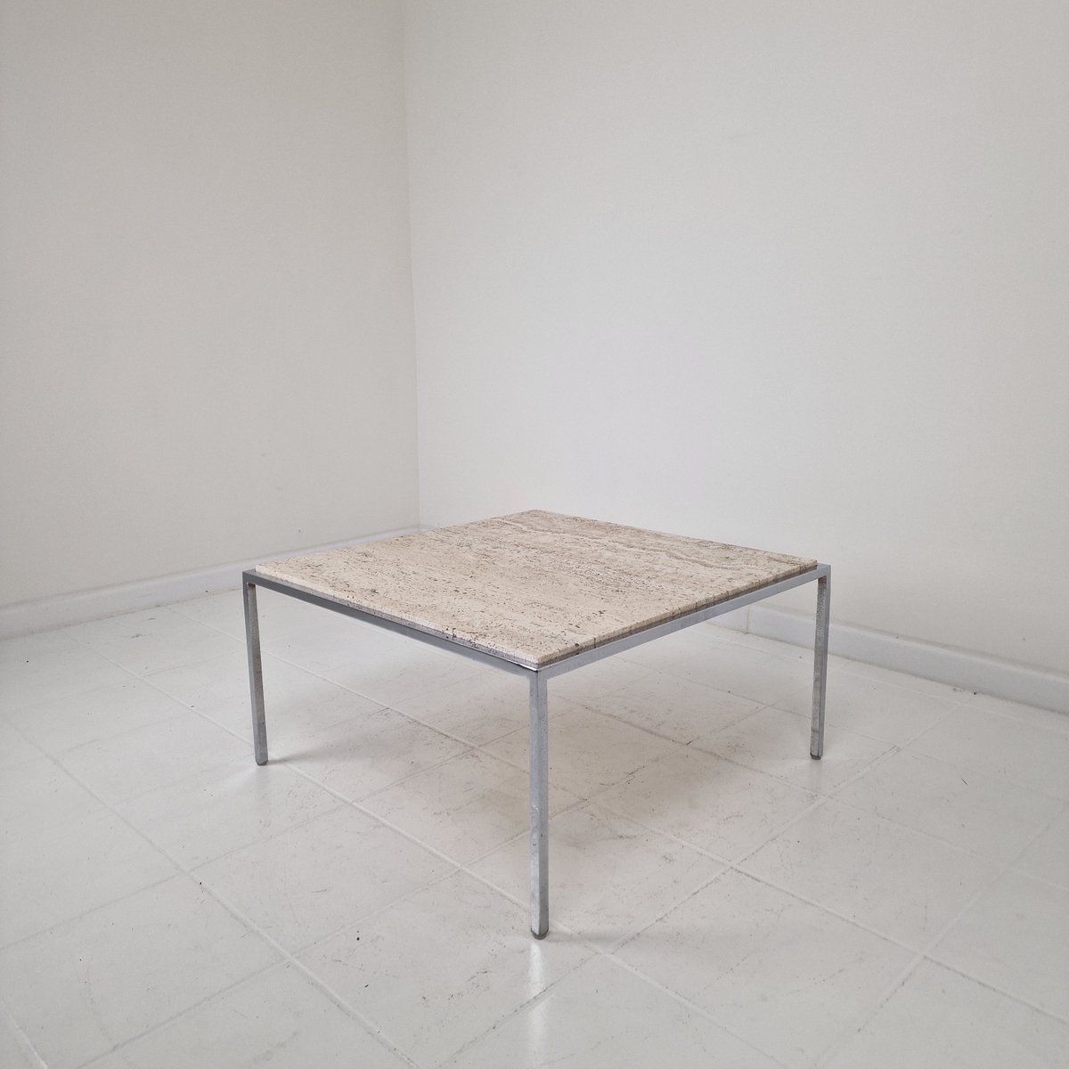 Italian Square Travertine Coffee Table with Steel Base, 1980s for sale ...