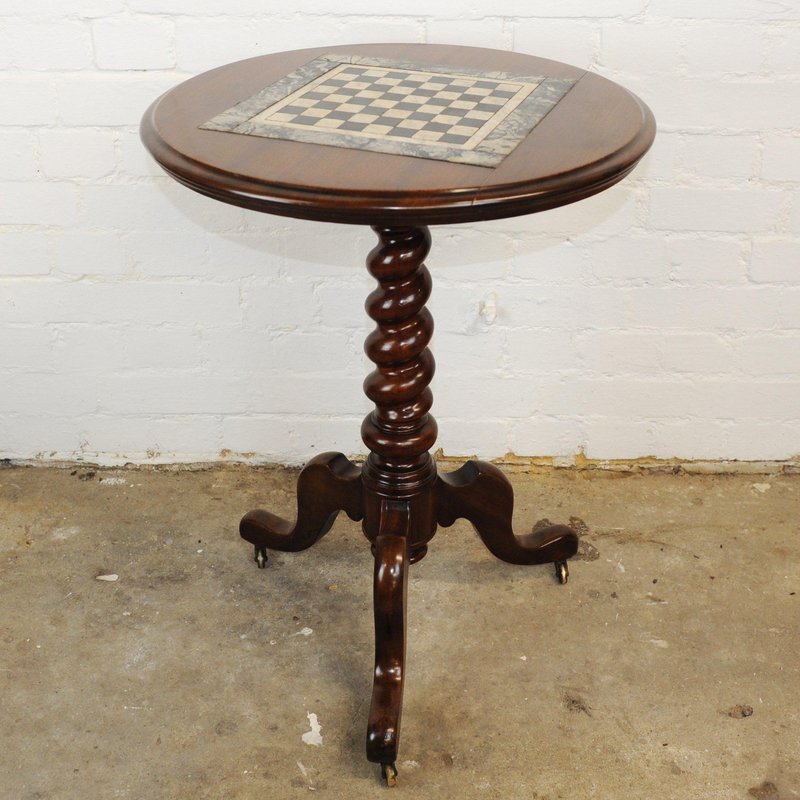 Antique Wooden Chess Table on Wheels, 19th Century for sale at Pamono