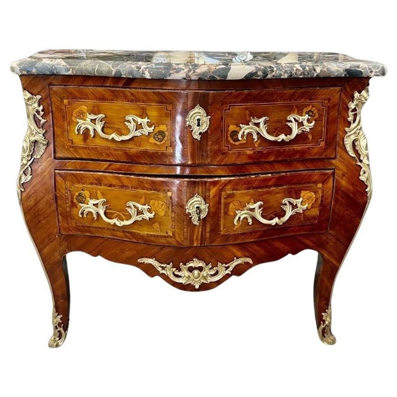 Curved Louis XV Sauteuse Commode in Floral Marquetry, 1700s for sale at ...