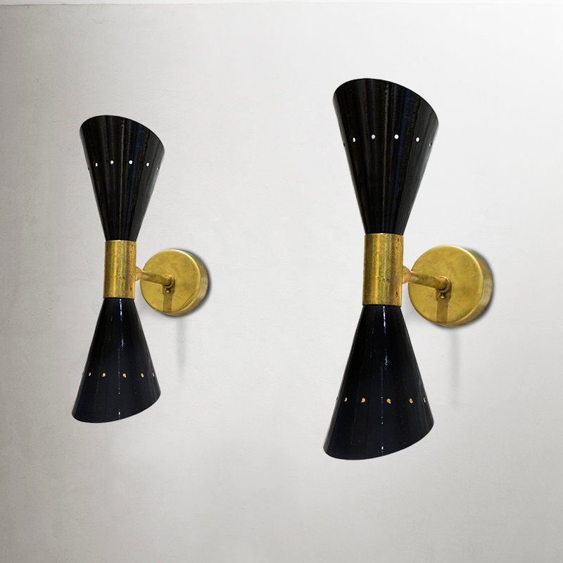Italian Wall Sconces in Brass and Aluminium, 1950s, Set of 2 for sale ...