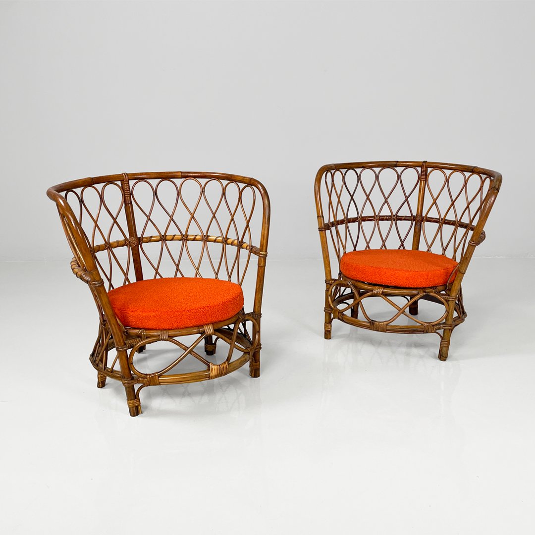 Italian Round Seatings in Rattan, 1970s, Set of 2 for sale at Pamono