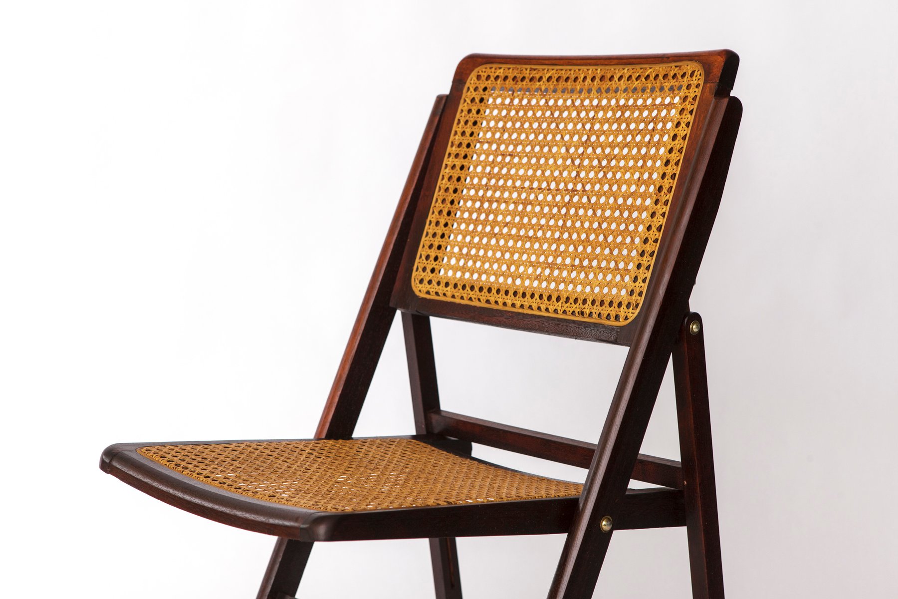 Vintage German Teak Folding Chair with Cane Seat, 1970s for sale at Pamono