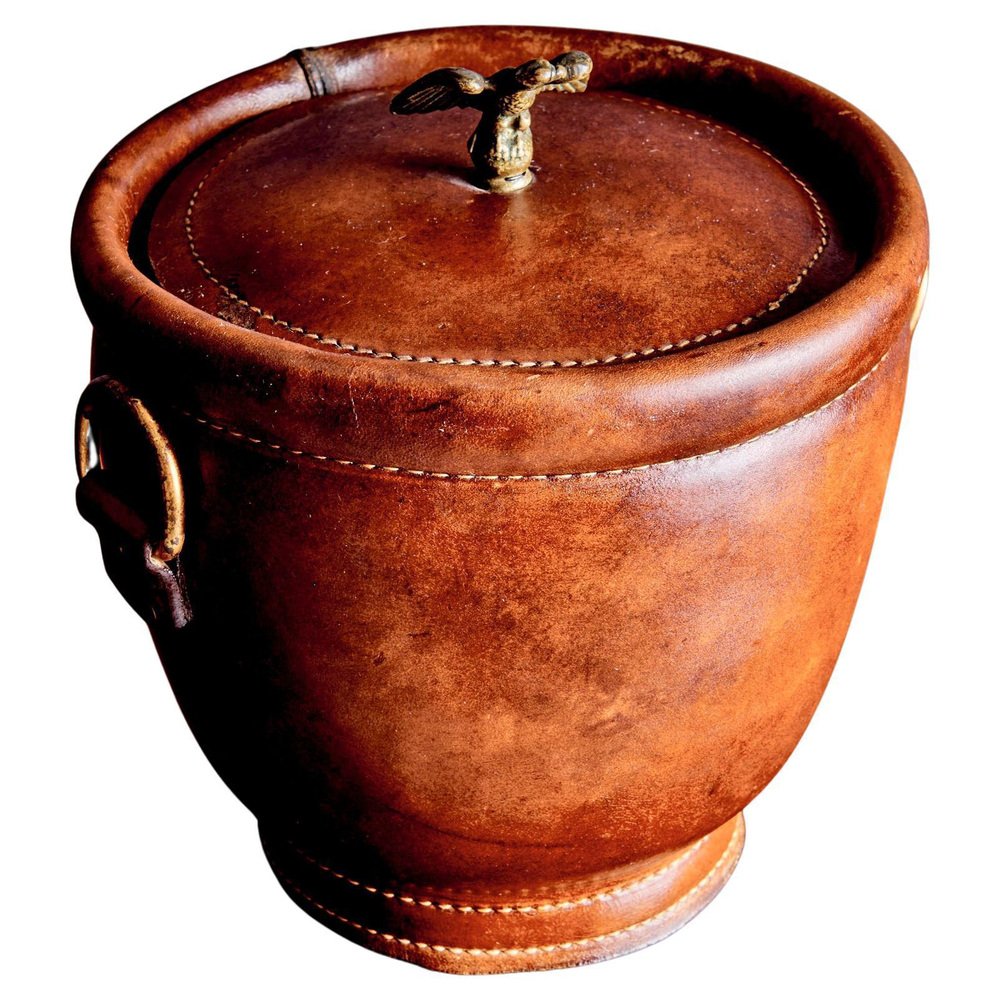 Leather Ice Bucket with Eagle Shaped Handle, 1960s for sale at Pamono