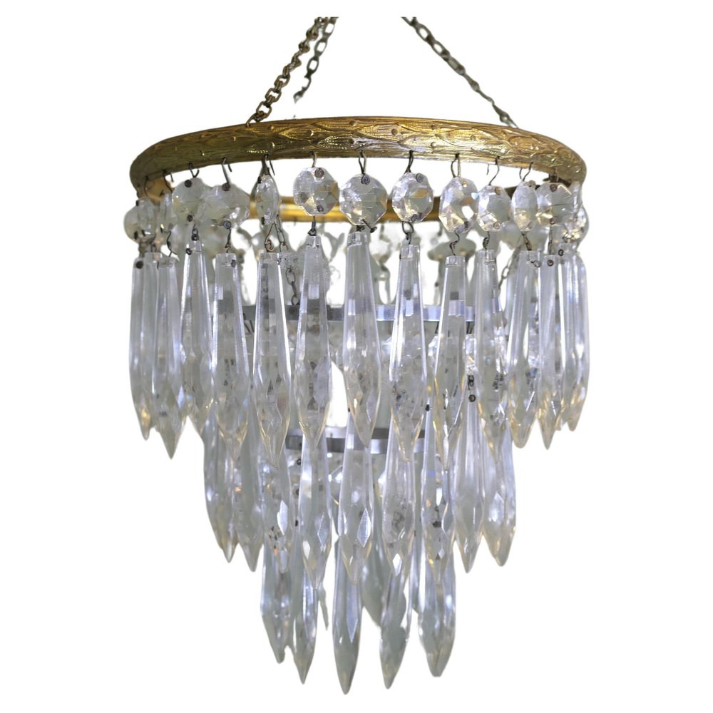 Crystal 3-Tier Waterfall Chandelier, 1960s for sale at Pamono