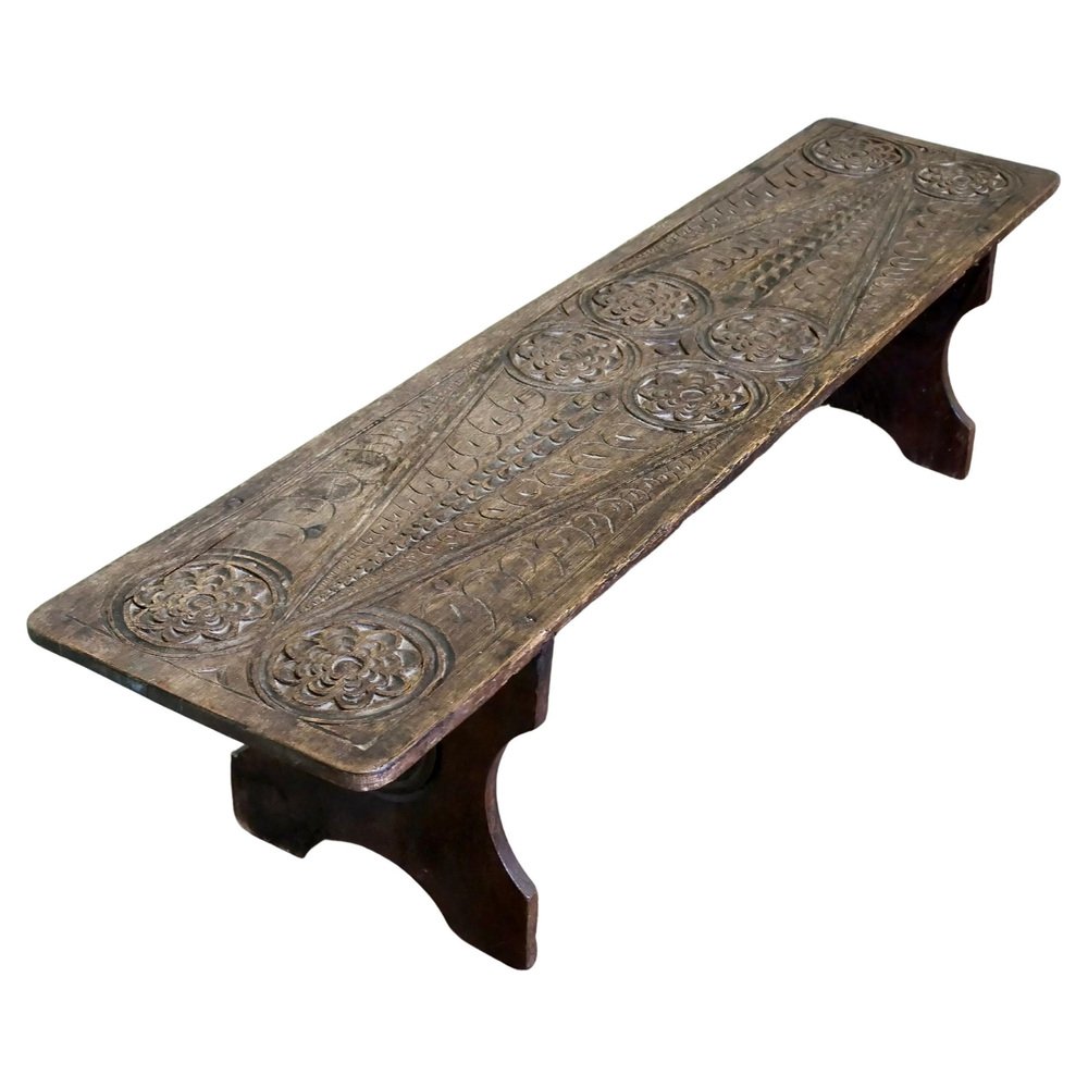 Gothic Carved Oak Window Seat for sale at Pamono