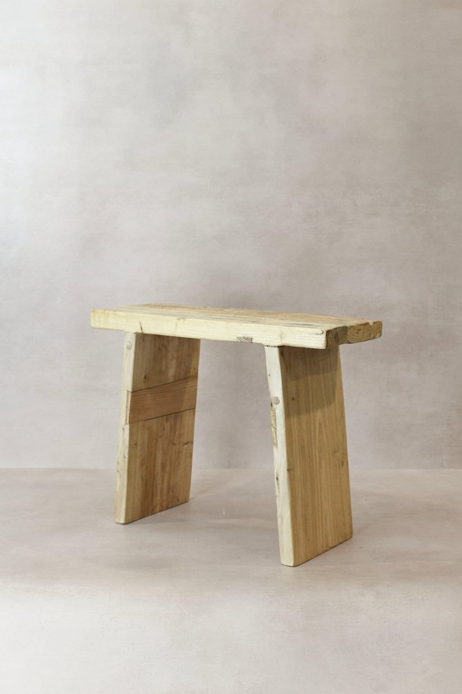 Vintage Rustic Square Elm Stool for sale at Pamono