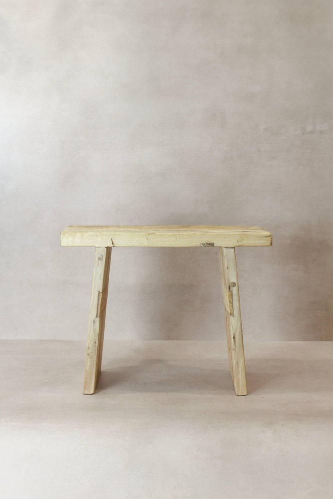 Vintage Rustic Square Elm Stool for sale at Pamono