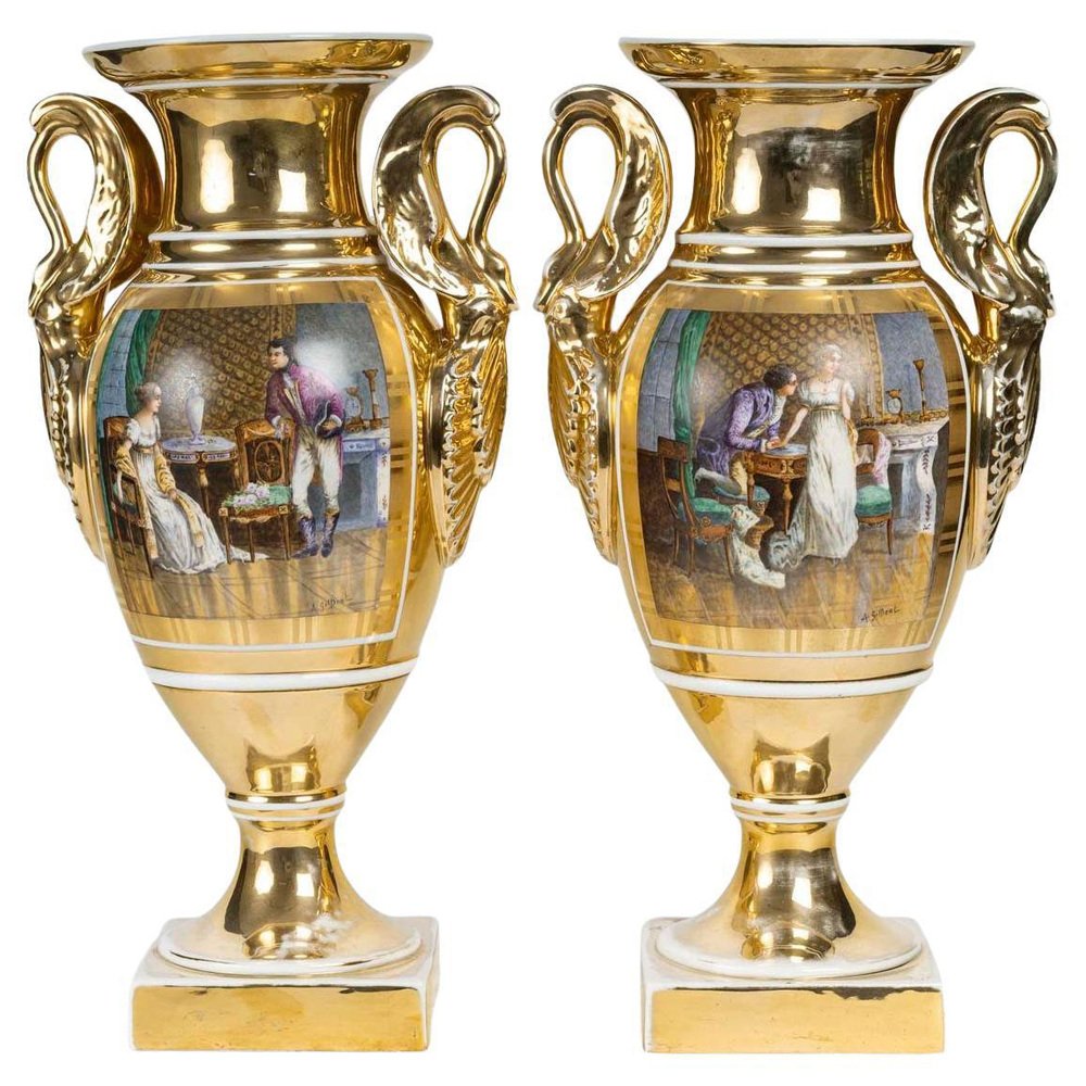 19th Century Empire Napoleon III Paris Porcelain Vases, Set of 2 for ...