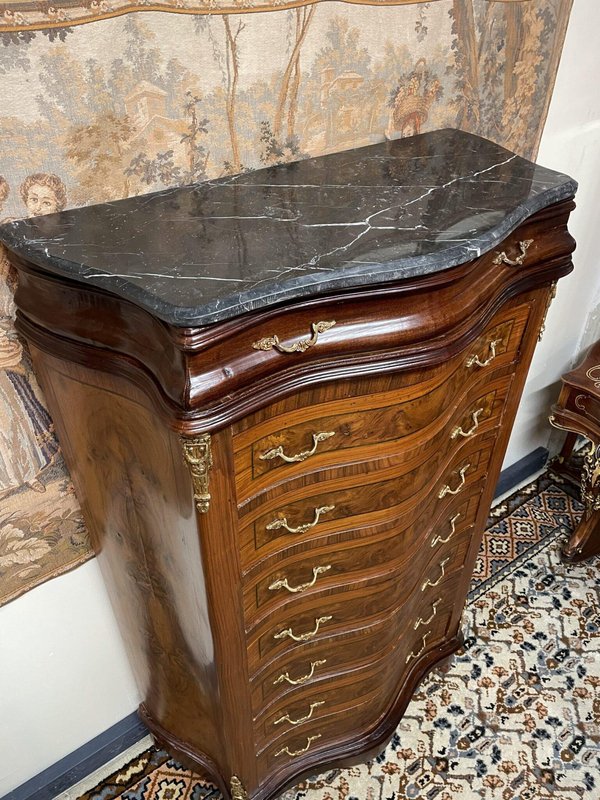 Large Vintage Tallboy with Marble Top for sale at Pamono