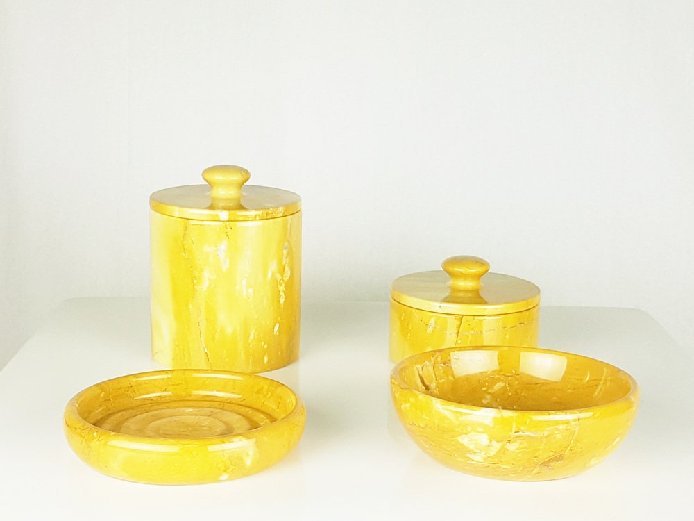 Italian Yellow Marble Bowls and Boxes, 1970s, Set of 4 for sale at Pamono