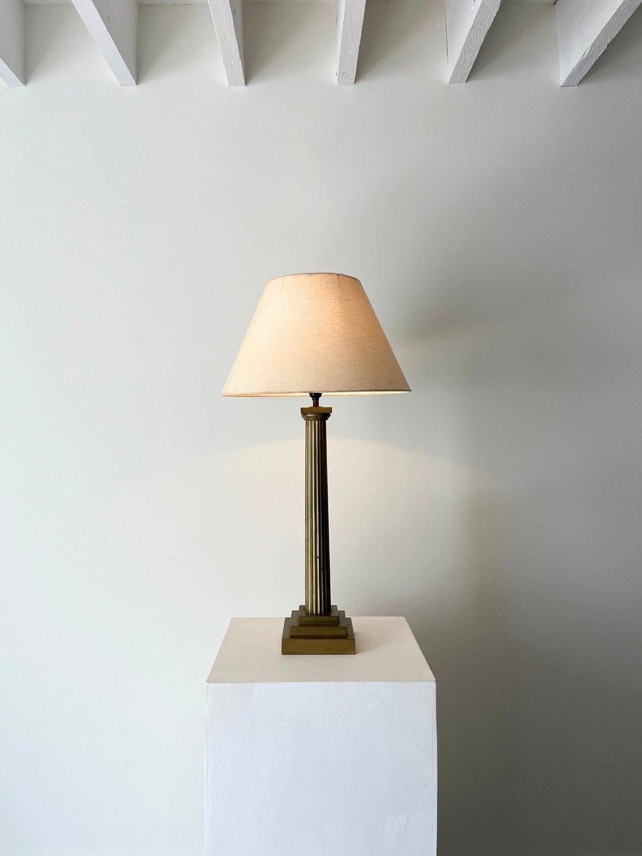 Tall Brass Column Lamp with Geometric Stepped Plinth Base, 1920s for ...