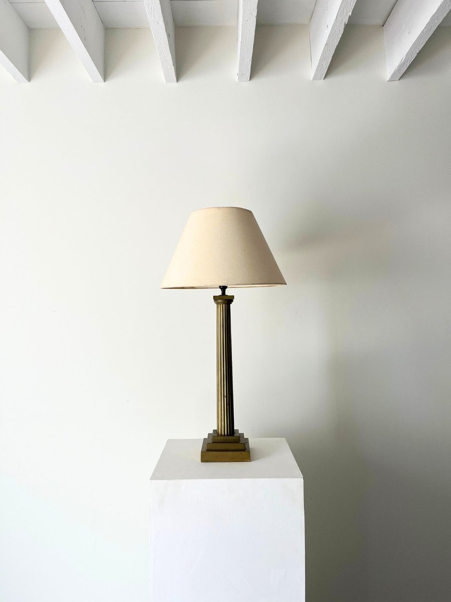 Tall Brass Column Lamp with Geometric Stepped Plinth Base, 1920s for ...